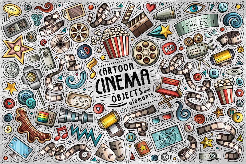 Vector Set of Cinema Theme Items, Objects and Symbols Stock Vector ...