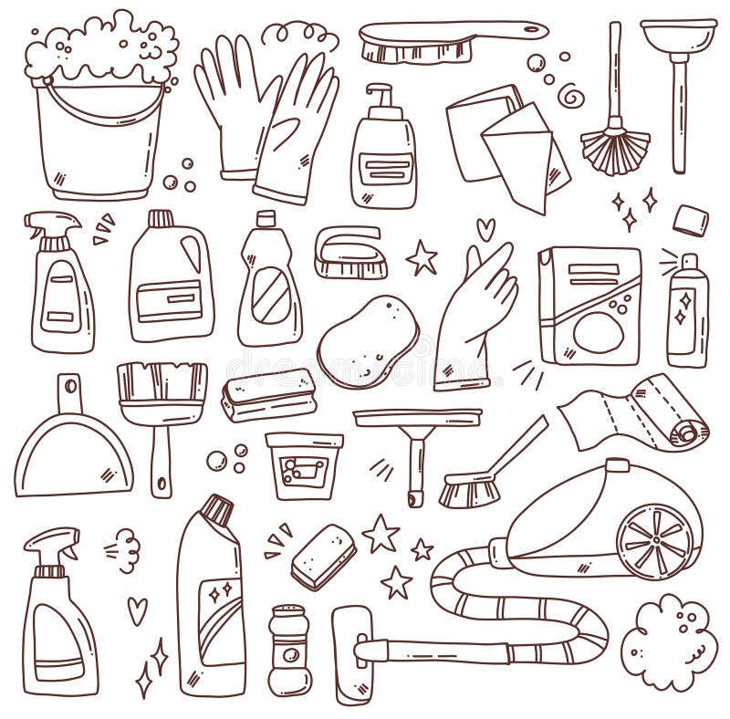 Vector Set with Cleaning Products Stock Vector - Illustration of sponge ...