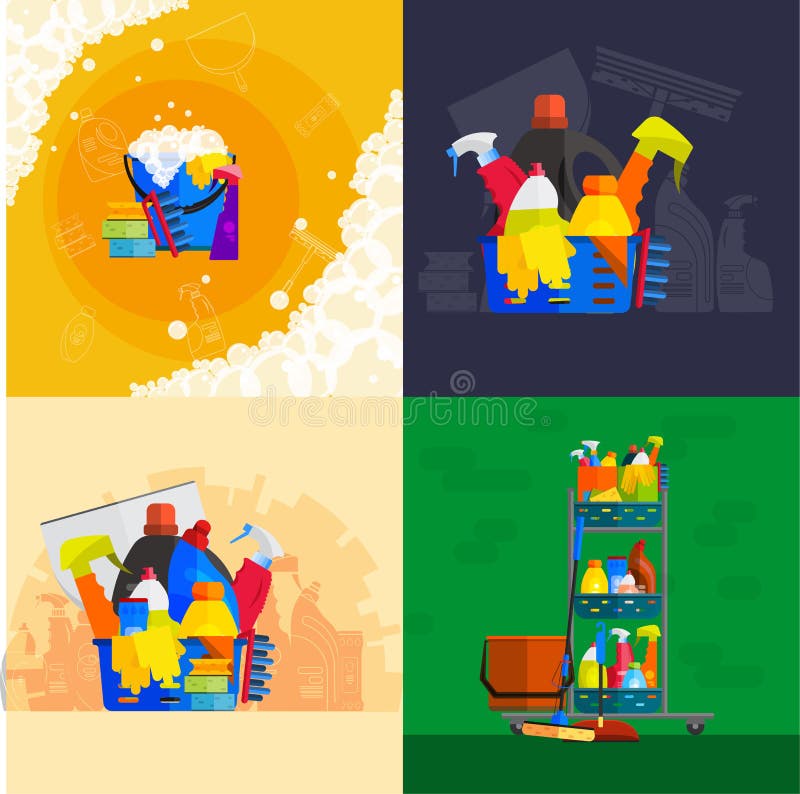 Vector Set of Cleaning Tools. Flat Design Style Stock Vector ...