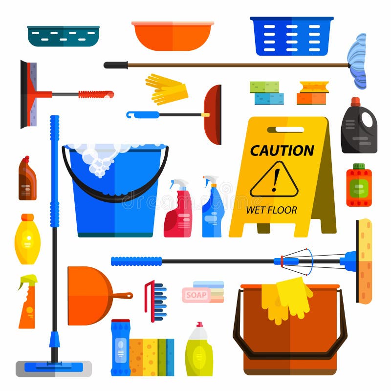 Vector Set of Cleaning Tools. Flat Design Style Stock Vector ...