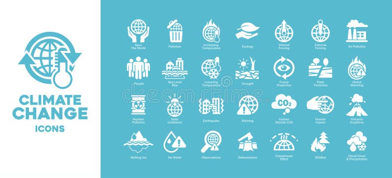 Vector Set Climate Change and Global Warming Icons Stock Vector ...