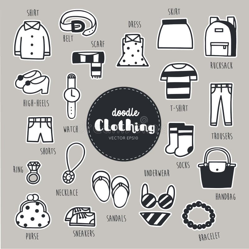 Vector Set of Clothing Icons. Doodle. Stock Vector - Illustration of ...