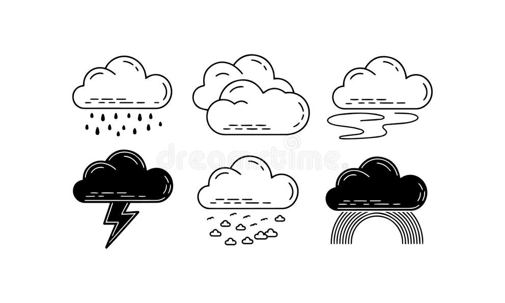 A Set of Cloud Line Art Vector Illustration Stock Vector - Illustration ...
