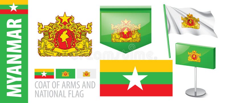 Vector Set of the Coat of Arms and National Flag of Myanmar Stock ...