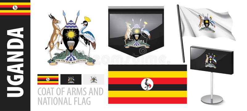 Uganda Coat of Arms stock illustration. Illustration of fluttering ...