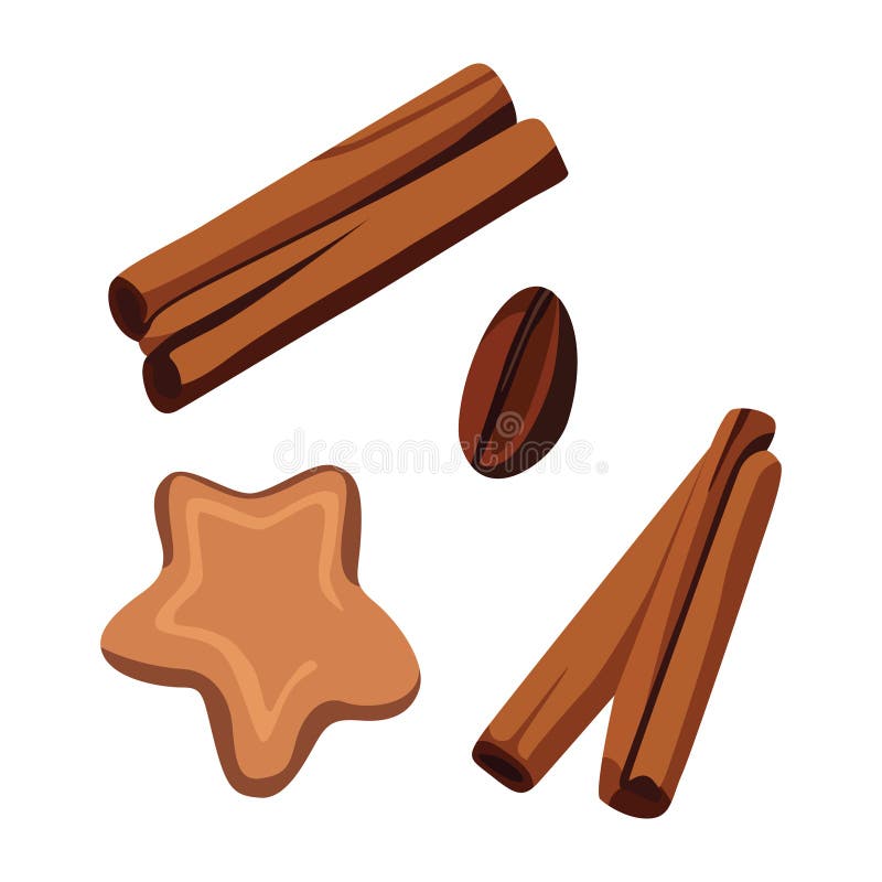 Vector Set of Coffee Bean, Star Cookie, and Cinnamon Sticks Stock ...