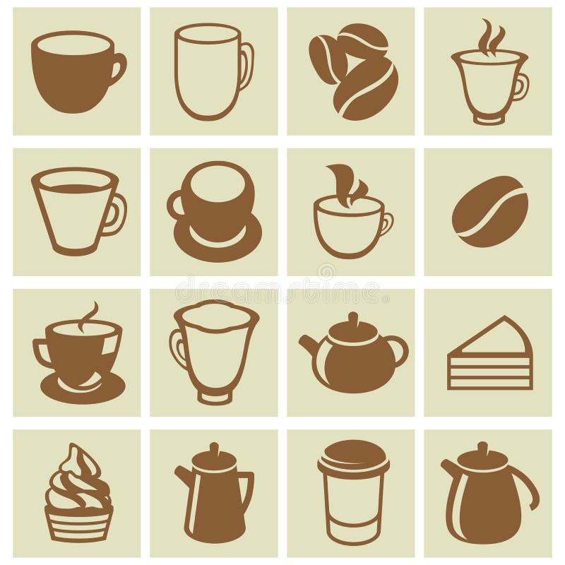 Vector Set of Coffee and Tea Icons Stock Vector - Illustration of ...