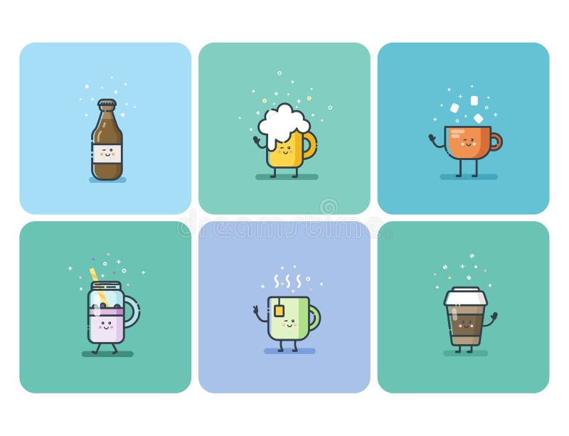 Vector Set of Cold and Hot Drinks, Cute Cartoon Characters Stock Vector ...