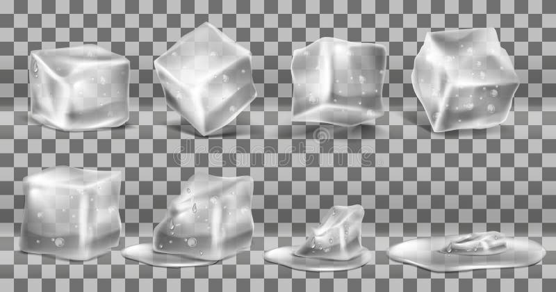 Vector Set of Cold Solid Ice Cubes and Melting Stock Vector ...