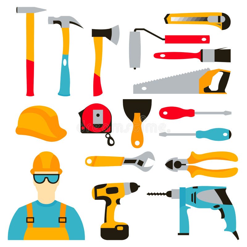 Vector Set Collection Icons of Builder Equipment Vector Illustration ...