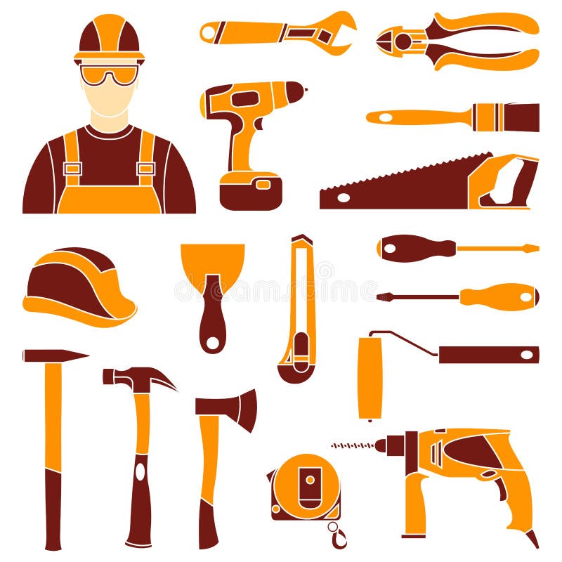 Vector Set Collection Icons of Builder Equipment Vector Illustration ...