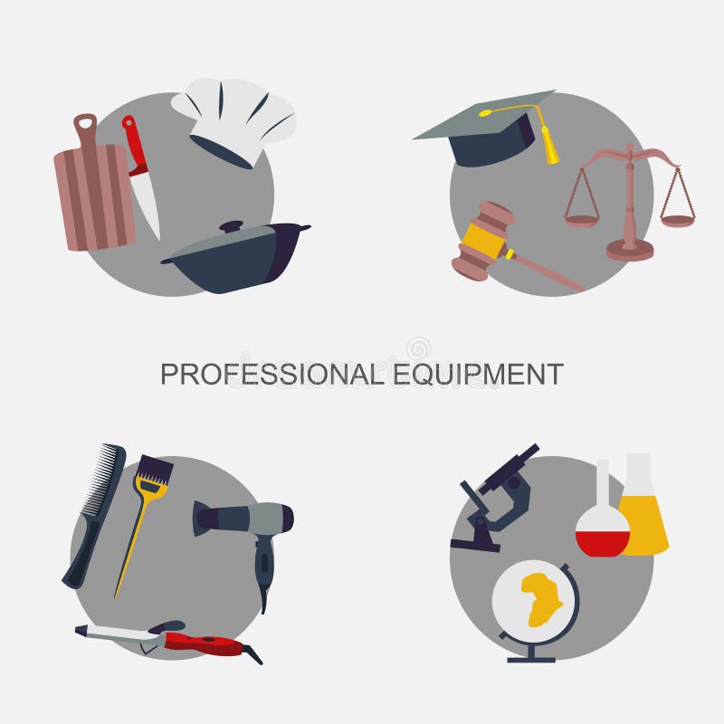 Vector Set Collection Icons of Color Professions Equipment Vector ...