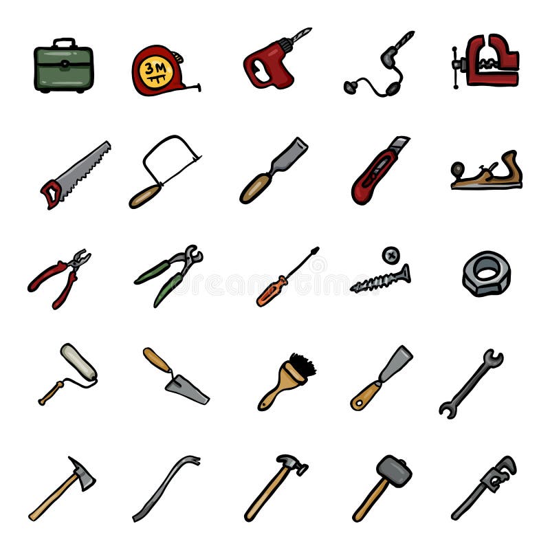 Vector Set of Doodle Work Tools Icons Stock Vector - Illustration of ...
