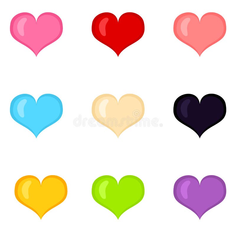 Vector Set of Color Flat Heart Shape Icons Stock Vector - Illustration ...