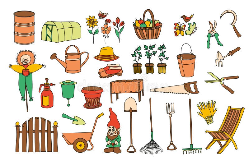 Vector Set of Color Illustration of Objects on a White Background ...