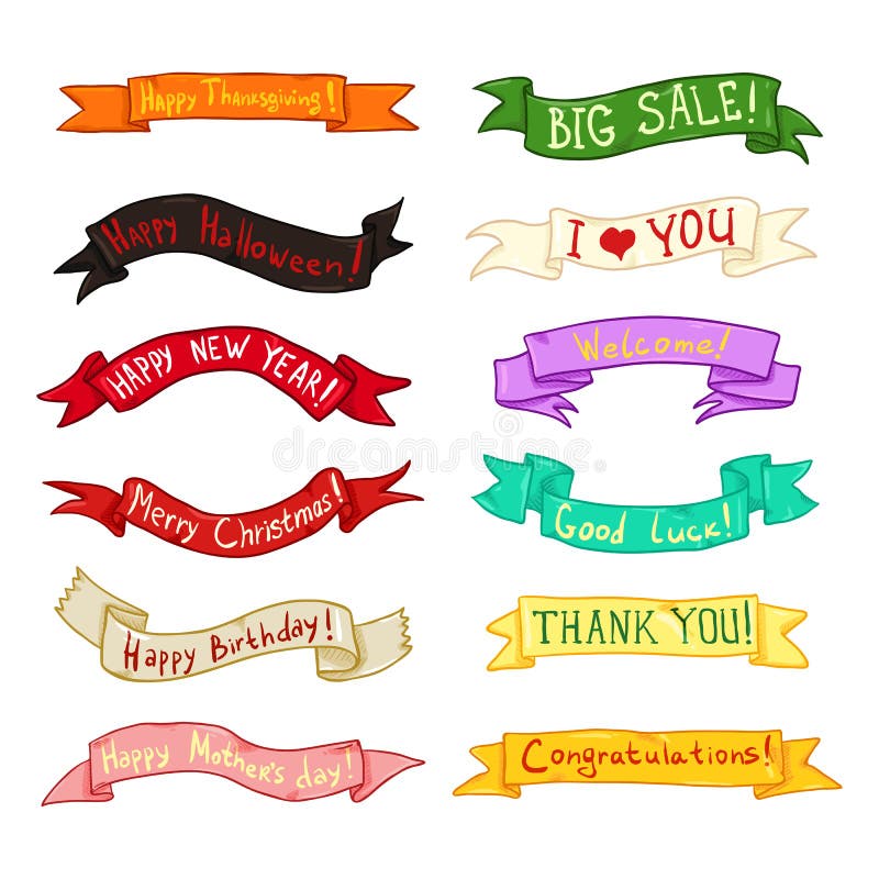 Vector Set of Color Ribbon Banners with Different Text Stock Vector ...