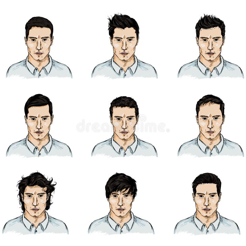 Vector Set of Color Sketch Male Faces Stock Vector - Illustration of ...
