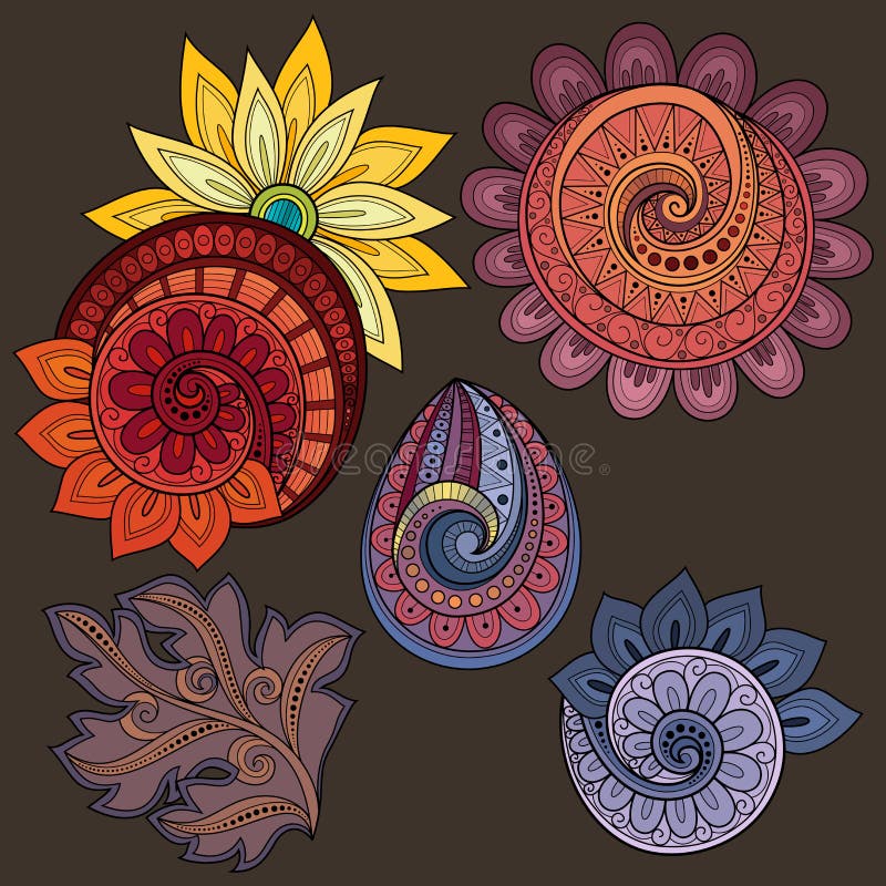 Vector Set of Colored Contour Floral Doodles Stock Vector ...