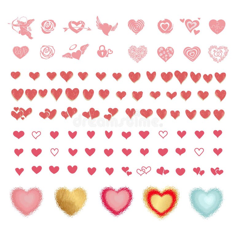Vector Set of Colored Hearts in Different Shapes and Styles. Stock ...