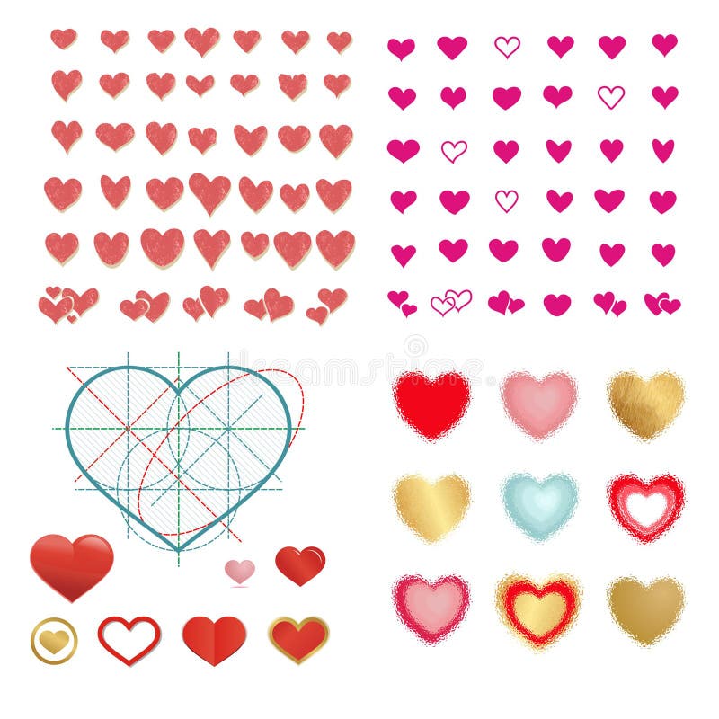 Vector Set of Colored Hearts in Different Shapes and Styles. Stock ...
