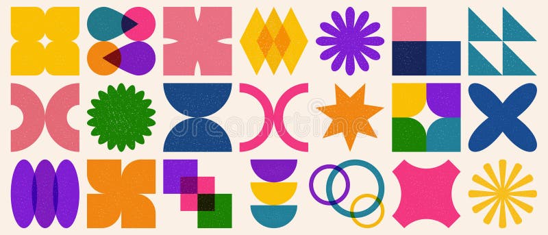 Vector Set of Colorful Geometric Shapes in Trendy Risograph Print Style ...