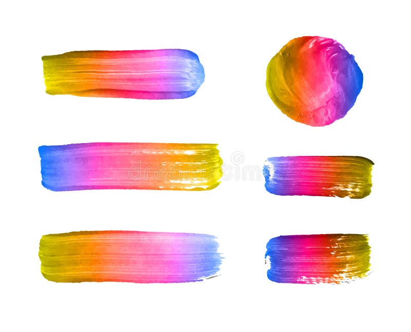 Vector Set of Colorful Gradient Paint Brush Strokes Isolated on White ...