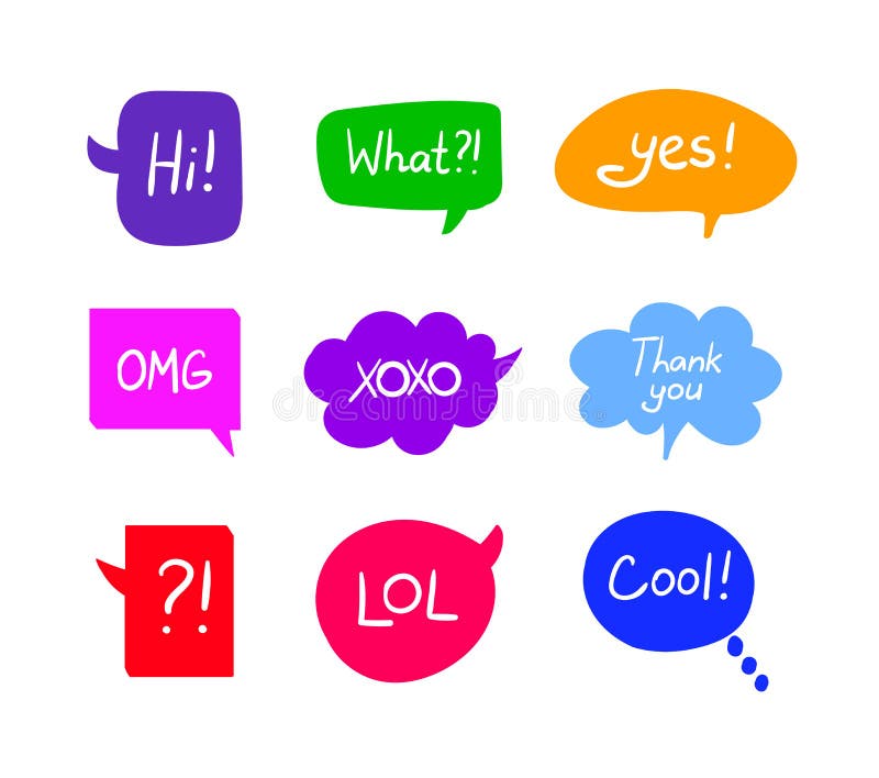 Vector Set of Colorful Speech Bubbles with Handwritten Words Isolated ...
