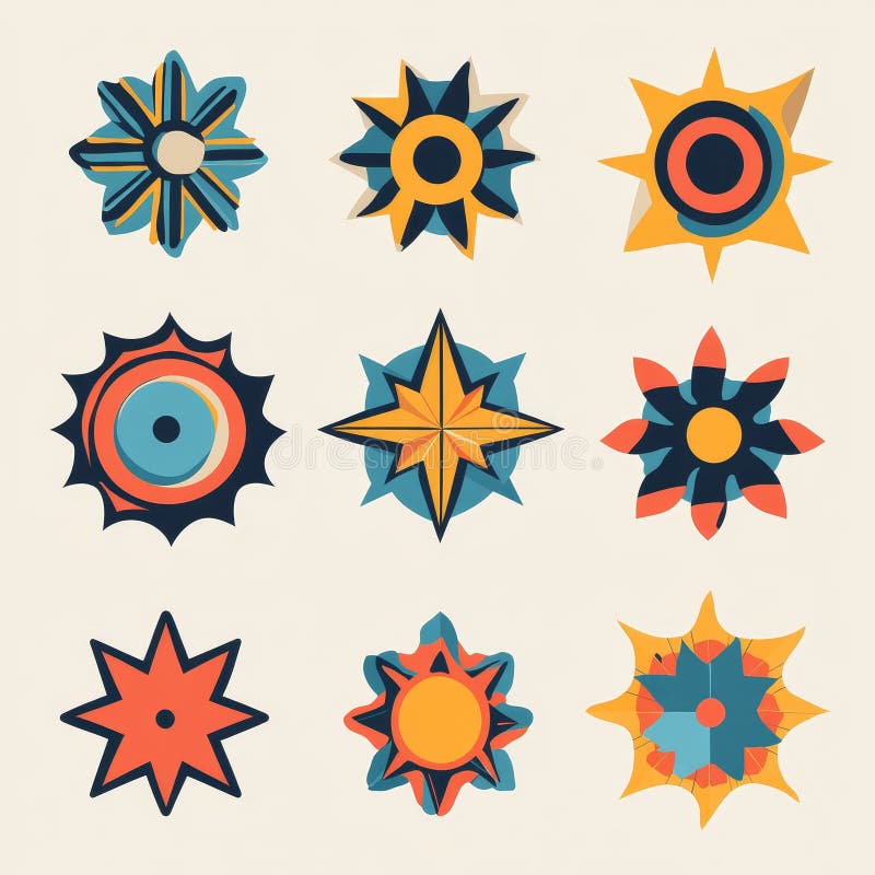 Vector Set of Colorful Sun Icons in Retro Style. Design Elements Stock ...