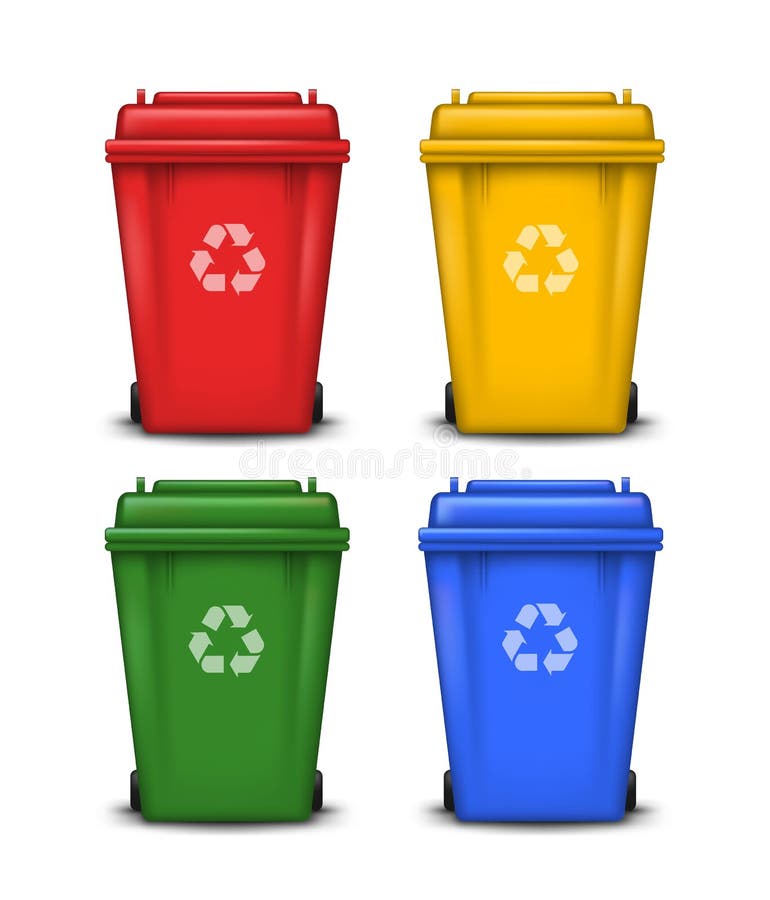 Vector Set of Colorful Trash Bins with Recycle Symbol Isolated on White ... Vector Set of Colorful Trash Bins with Recycle Symbol Isolated on White ...