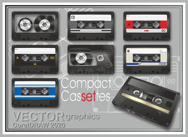 Vector Set of Compact Audio Cassettes in Cdr Format on a Gray ...
