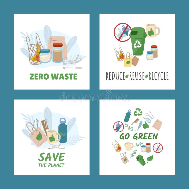 Vector Set Concept of Go Green and Save the World through Sorting Waste ...