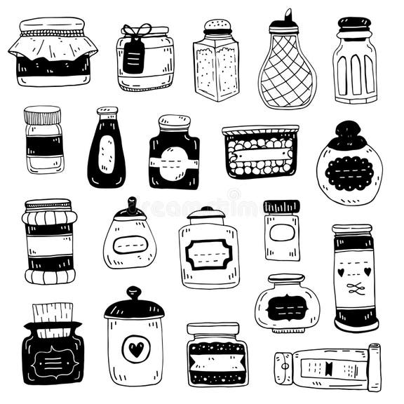Hand Draw Vector Set of Condiment Bottle Sketch. Stock Vector ...