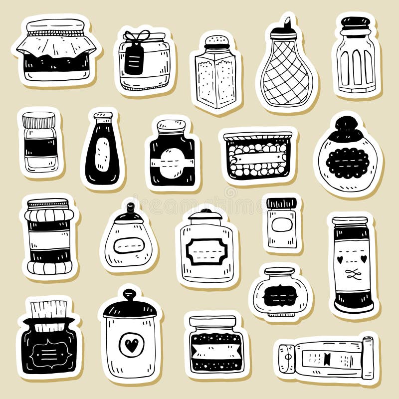 Hand Draw Vector Set of Condiment Bottle Sketch. Stock Vector ...
