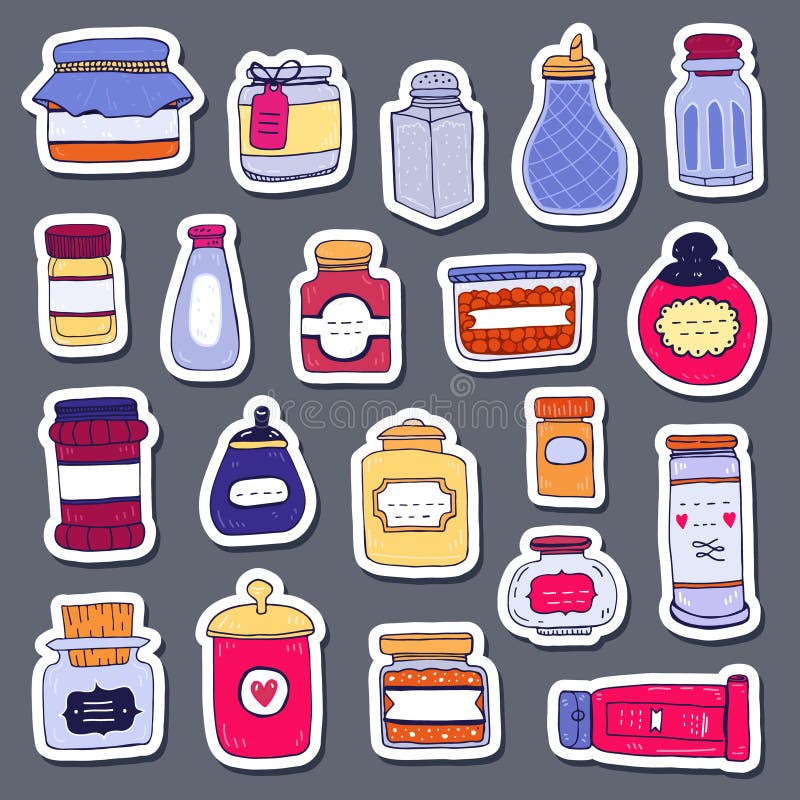 Hand Draw Vector Set of Condiment Bottle Sketch. Stock Vector ...