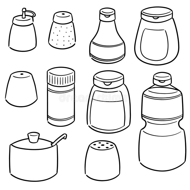 Vector Set of Condiment Bottles Stock Vector - Illustration of bottles ...