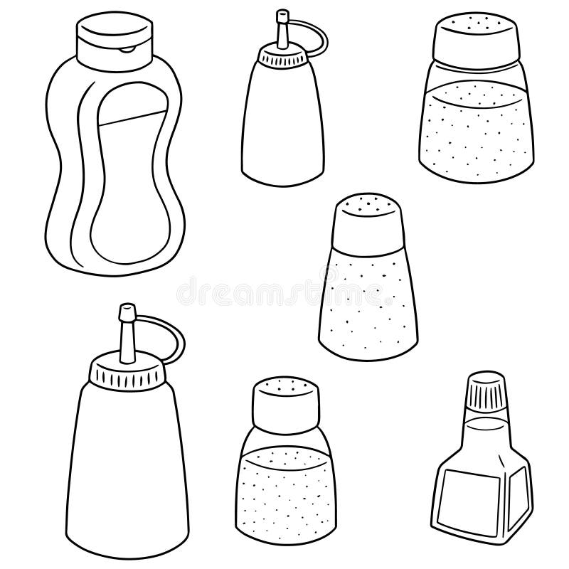 Vector Set of Condiment Bottles Stock Vector - Illustration of mustard ...
