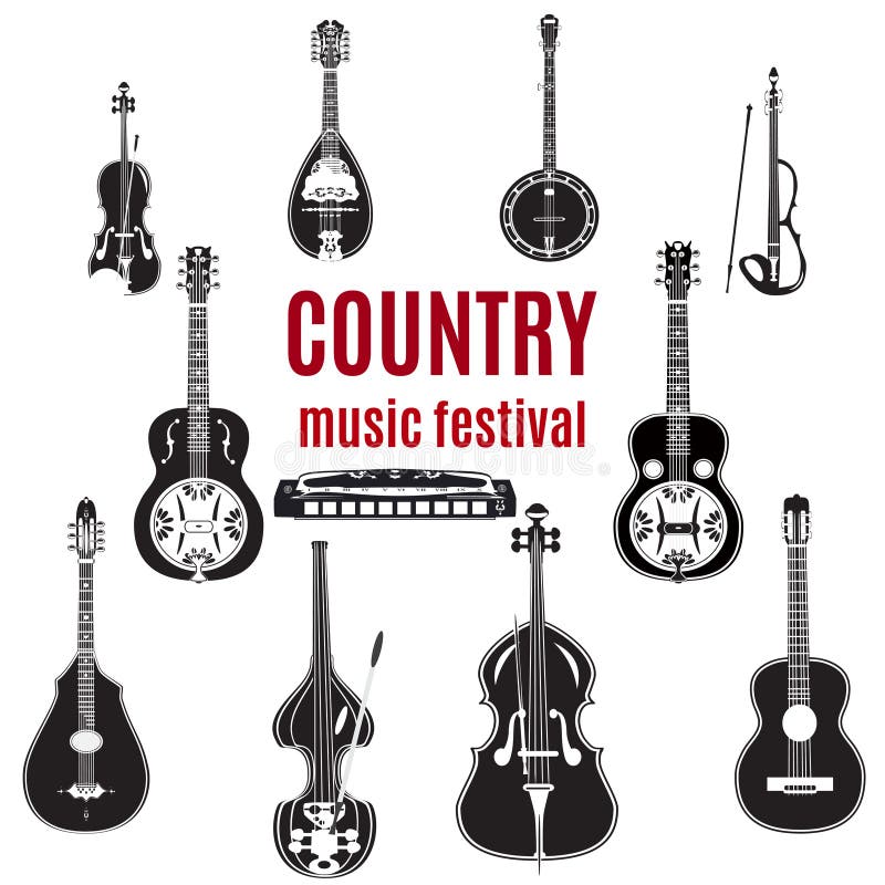 Vector Set of Country Music Instruments, Flat Design. Stock Vector ...