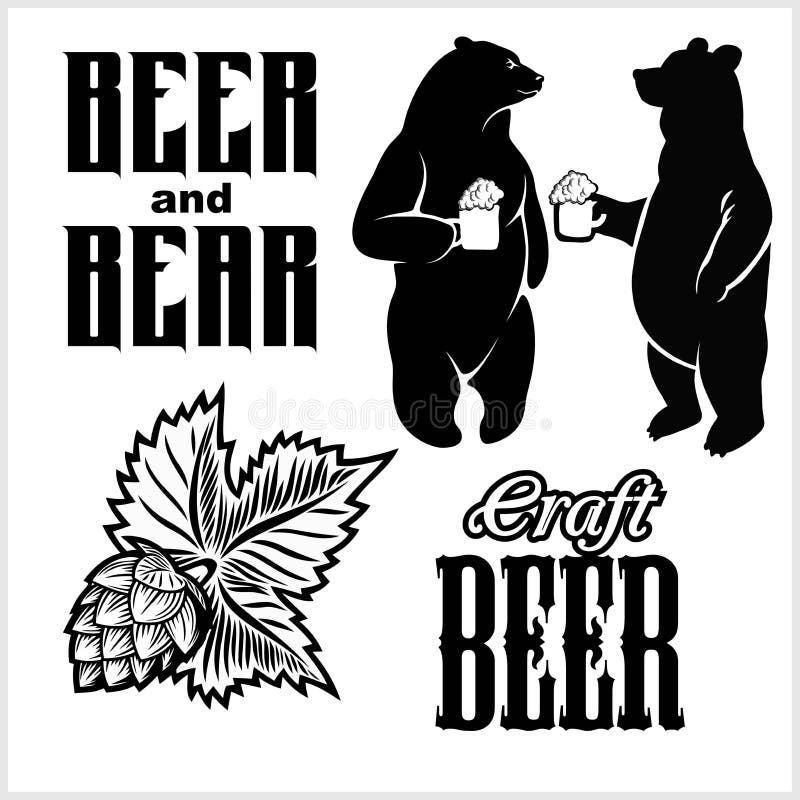 Vector Set for Craft Beer - Beer and Bear in Hand Drawn Style. Isolated ...