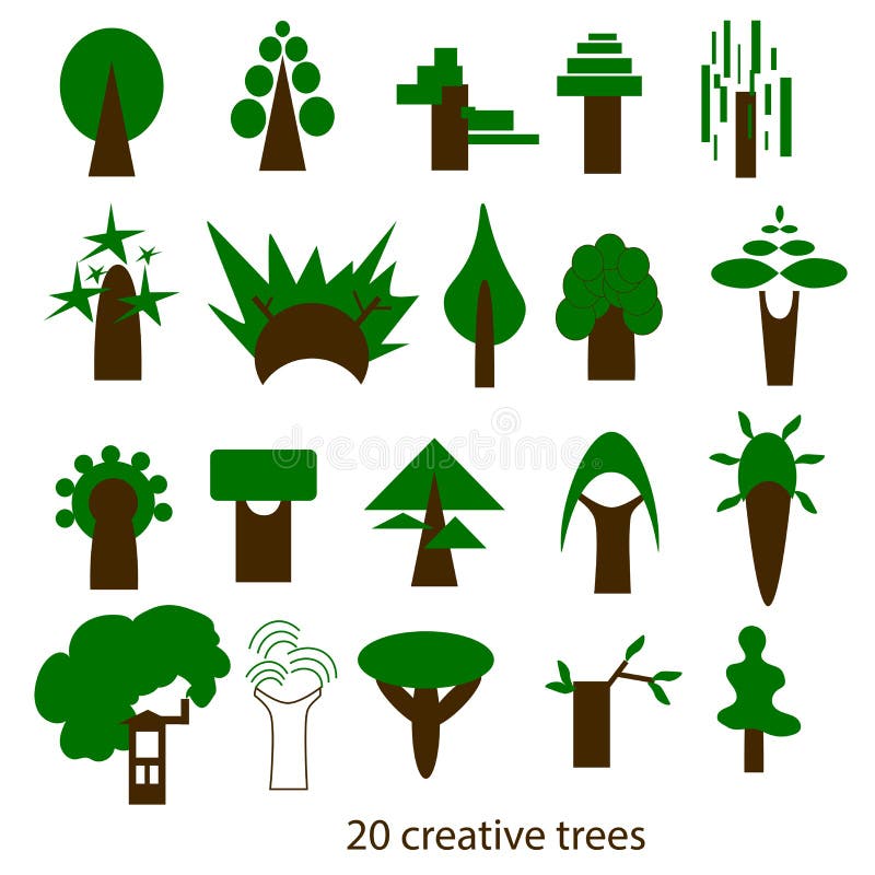 Vector Set of Creative Trees. Icons Stock Vector - Illustration of form ...