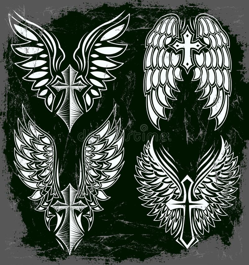 Set of Cross and Wings - Tattoo - Elements -vector Stock Vector ...