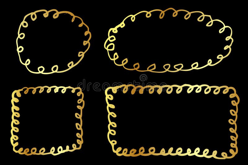 Vector Set 4 Curl Line Frame, Hand Draw Sketch Gold Golden Circle Oval ...