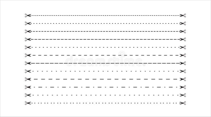 Vector Set of Cut Lines with Scissors. Stock Vector - Illustration of ...