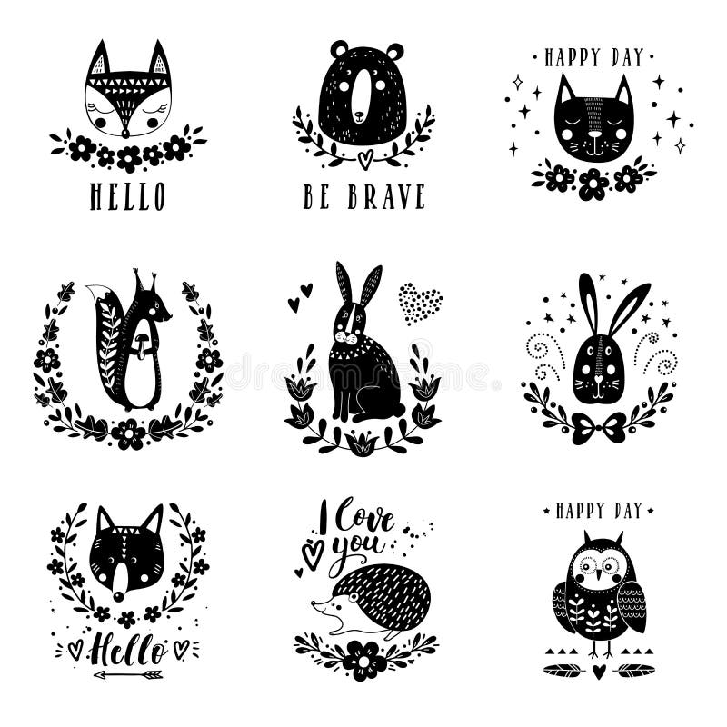Vector Set of Cute Animals: Fox, Bear, Rabbit, Squirrel, Wolf, Hedgehog ...