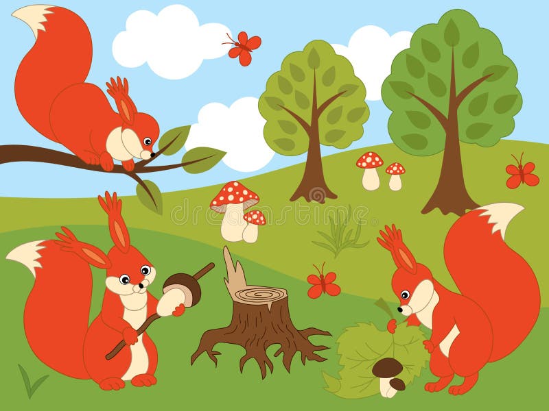 Cartoon Squirrels Holding Blank Banners in Their Hands Vector ...