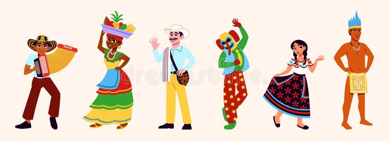 Vector Set Cute Colombian Characters Isolated Stock Vector ...