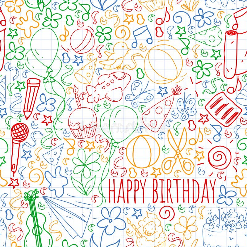 Vector Set of Cute Creative Illustration Templates with Birthday Theme ...