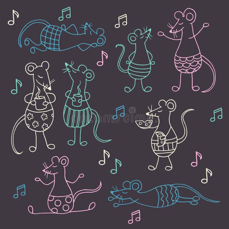 Vector Set with Cute Funny Rats Stock Vector - Illustration of funny ...