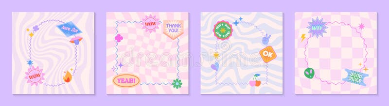 Vector Set of Cute Funny Templates with Frames,patches,stickers in 90s ...