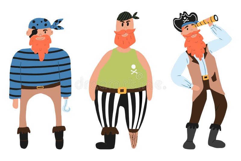 Vector Set of Cute Pirate Men. a Set of Three Pirates. a Pirate with ...