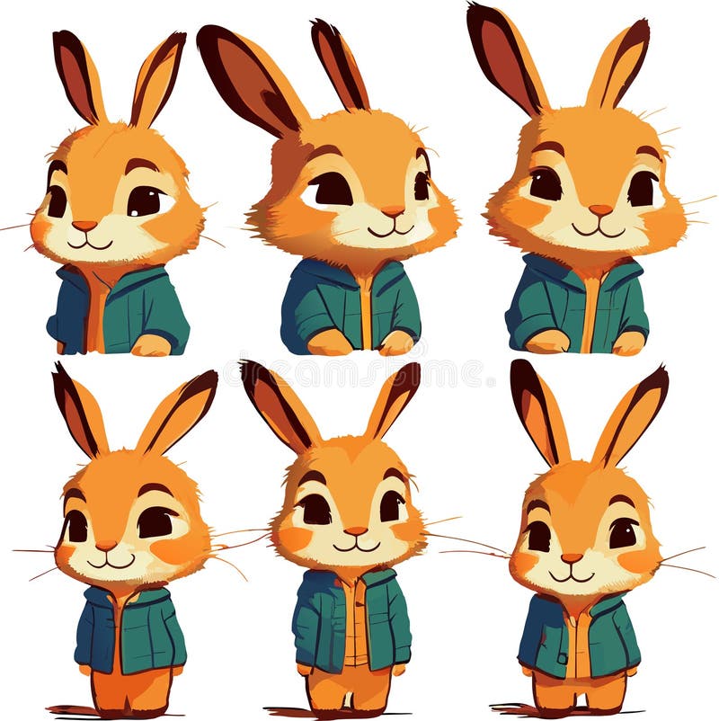 Cute Rabbits in Cartoon Style. Bunny Pet Silhouette in Different Poses ...